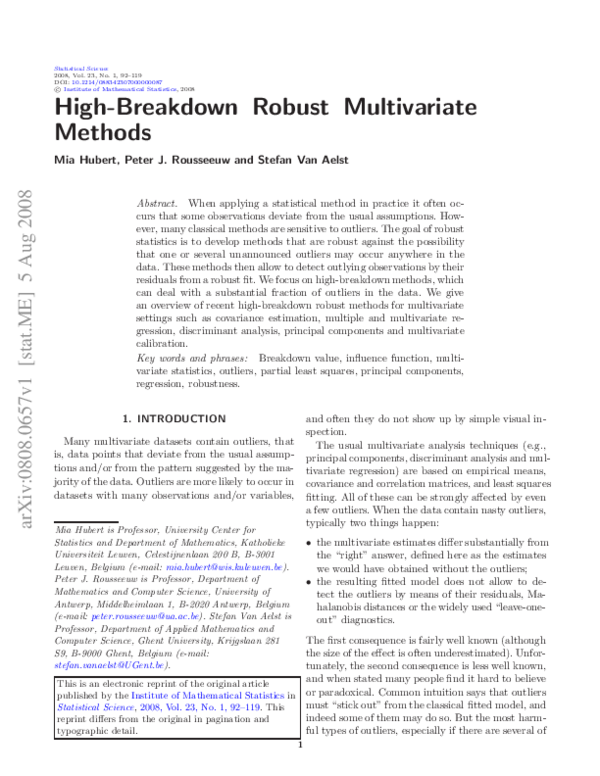 (PDF) High-Breakdown Robust Multivariate Methods