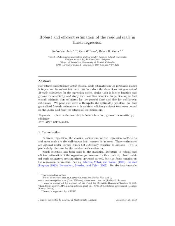 Pdf Robust And Efficient Estimation Of The Residual Scale In Linear