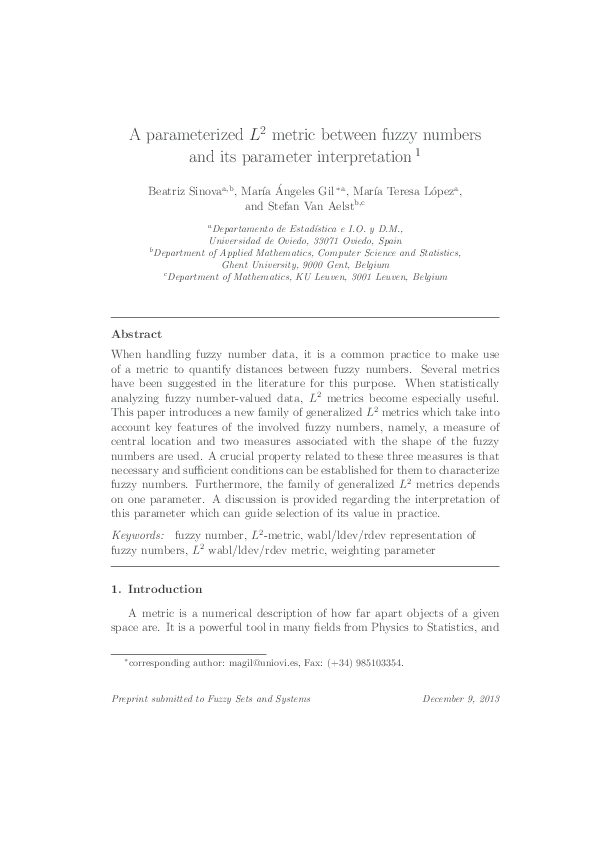 Pdf A Parameterized Metric Between Fuzzy Numbers And Its Parameter
