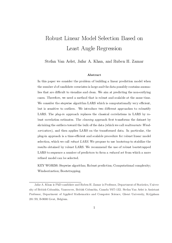 Pdf Robust Linear Model Selection Based On Least Angle Regression