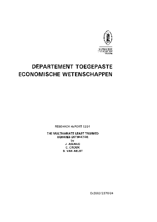 Pdf The Multivariate Least Trimmed Squares Estimator