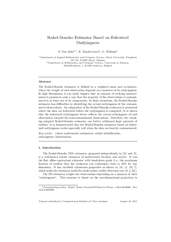 (PDF) A Stahel–Donoho estimator based on huberized outlyingness