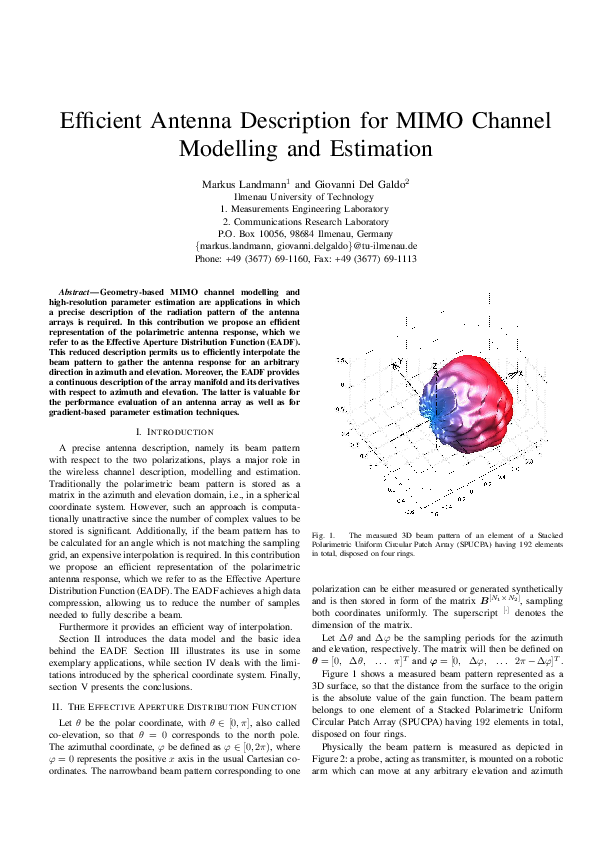 (PDF) Efficient antenna description for MIMO channel modelling and estimation