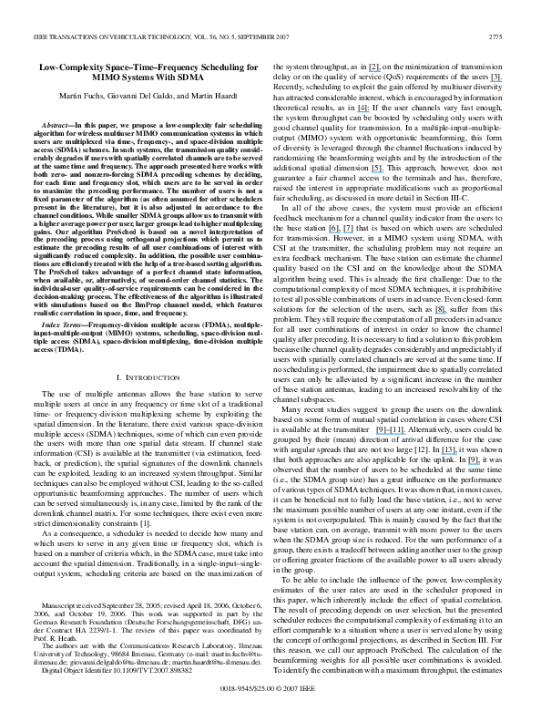 (PDF) Low-complexity space-time-frequency scheduling for MIMO systems with SDMA