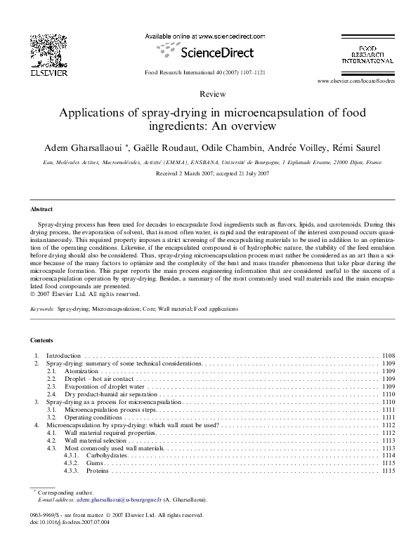 (PDF) Applications of spray-drying in microencapsulation of food ...