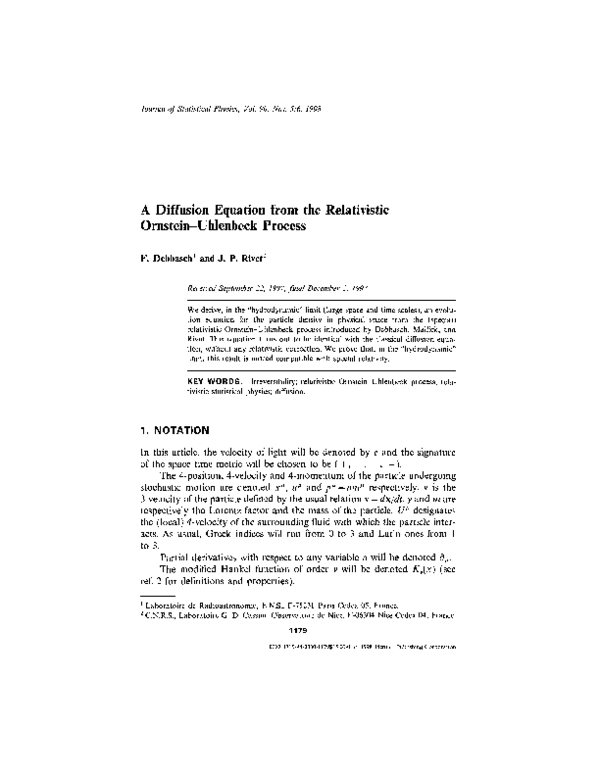 (PDF) A Diffusion Equation from the Relativistic Ornstein–Uhlenbeck Process