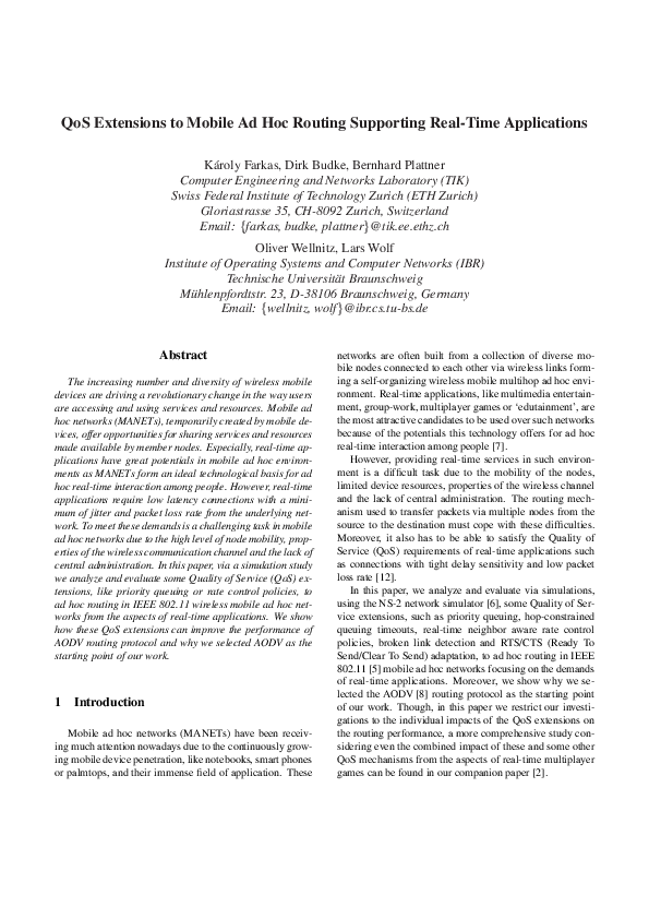 Pdf Qos Extensions To Mobile Ad Hoc Routing Supporting Real Time