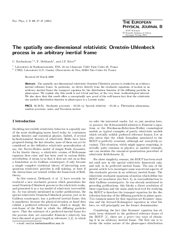Pdf The Spatially One Dimensional Relativistic Ornstein Uhlenbeck Process In An Arbitrary