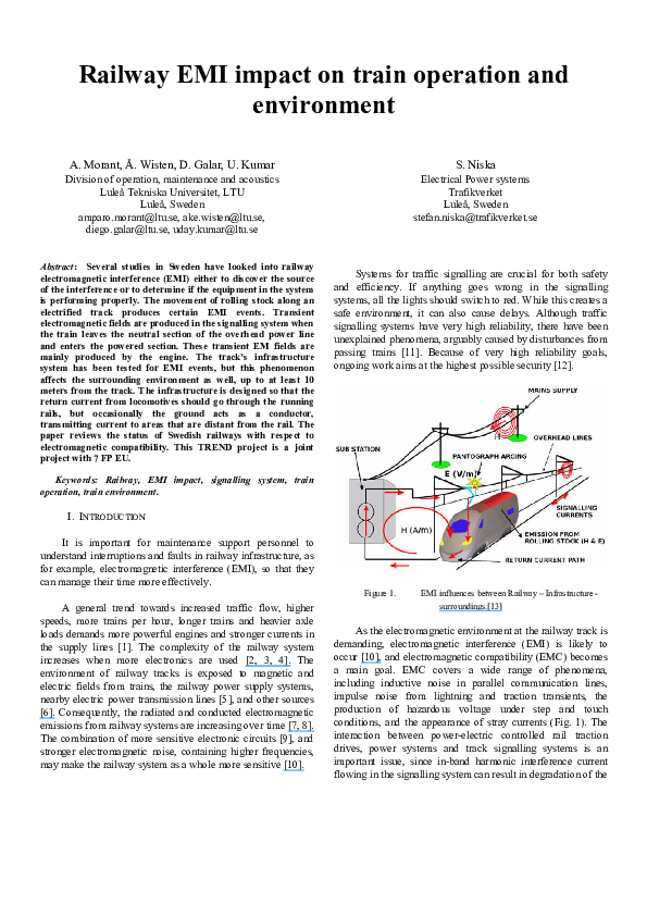 (PDF) Railway EMI impact on train operation and environment