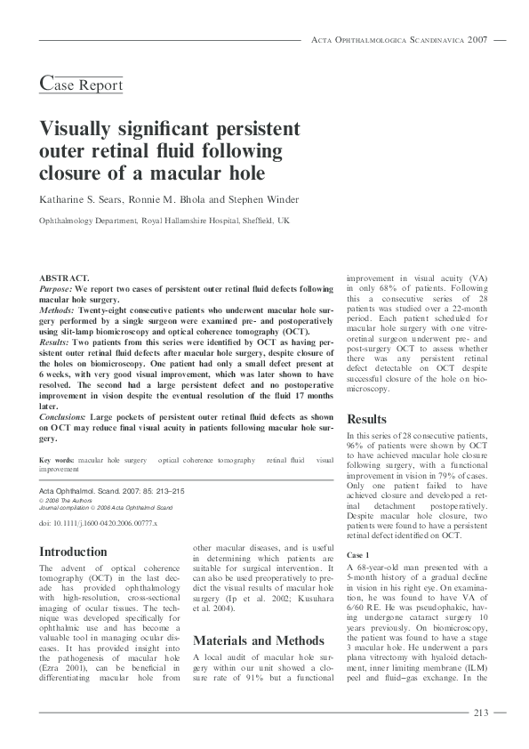 Visually significant persistent outer retinal fluid following closure ...