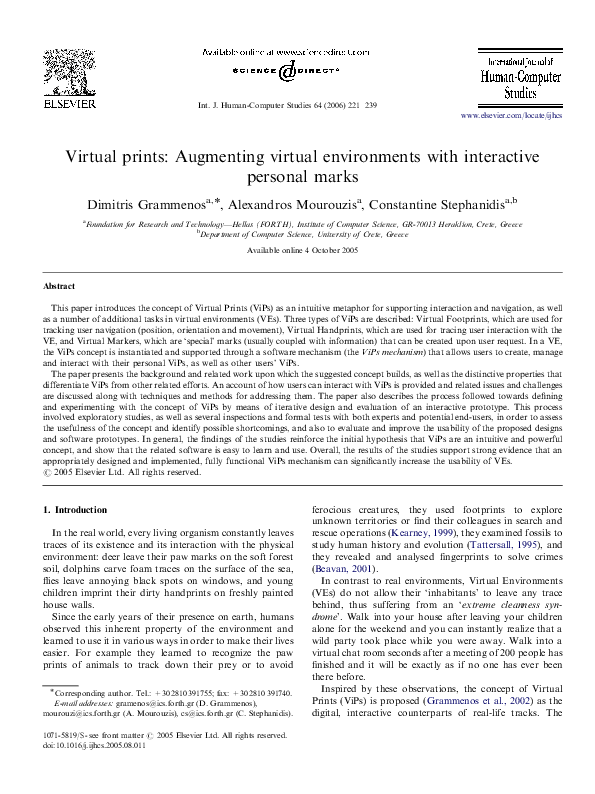 (PDF) Virtual prints: Augmenting virtual environments with interactive ...