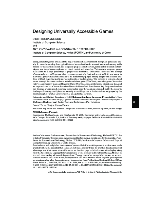 (PDF) Designing universally accessible games