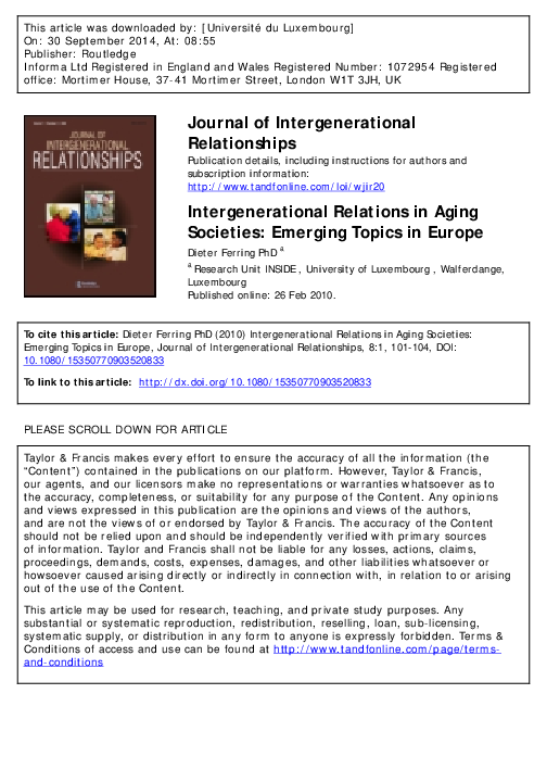 (PDF) Intergenerational Relations in Aging Societies: Emerging Topics ...