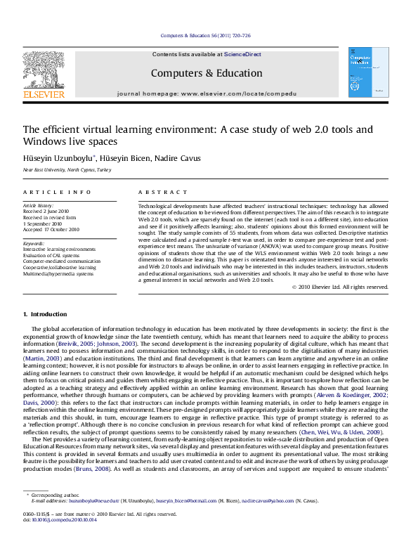 (PDF) The efficient virtual learning environment: A case study of web 2 ...
