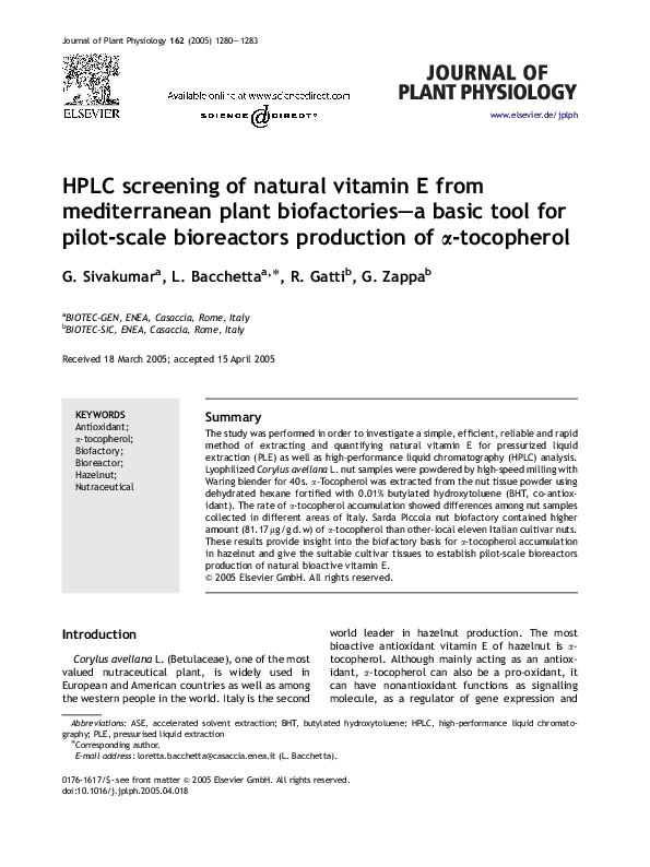 Pdf Hplc Screening Of Natural Vitamin E From Mediterranean Plant Biofactories—a Basic Tool For