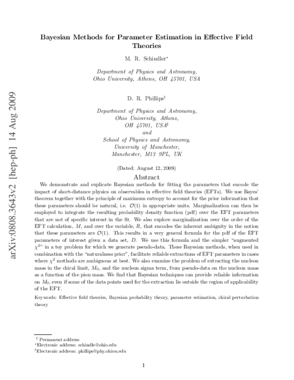 (PDF) Bayesian methods for parameter estimation in effective field theories