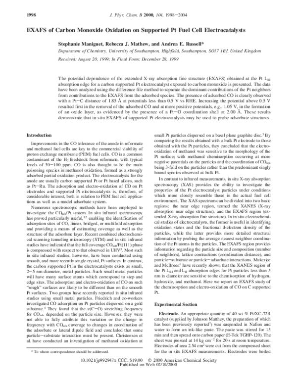 (PDF) EXAFS of Carbon Monoxide Oxidation on Supported Pt Fuel Cell ...