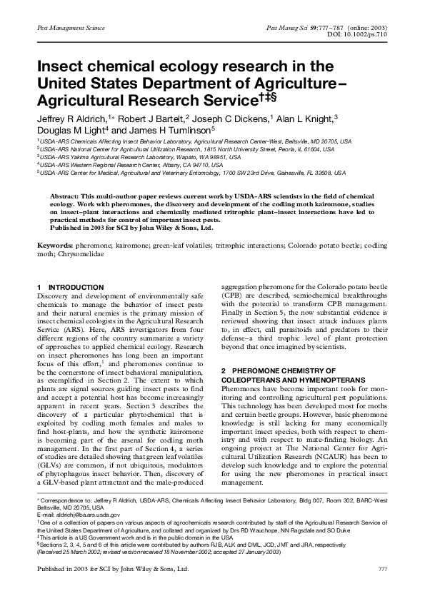 (PDF) Insect chemical ecology research in the United States Department ...