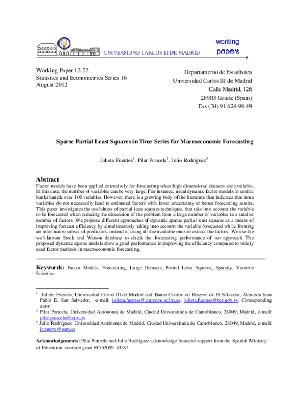 (PDF) SPARSE PARTIAL LEAST SQUARES IN TIME SERIES FOR MACROECONOMIC FORECASTING