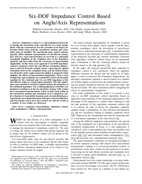 Pdf Six Dof Impedance Control Based On Angle Axis Representations