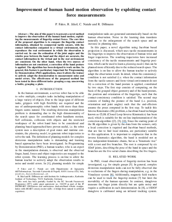 (PDF) Improvement of human hand motion observation by exploiting ...