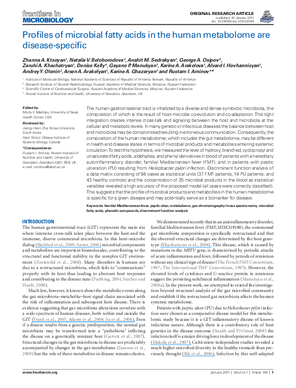 (PDF) Profiles of Microbial Fatty Acids in the Human Metabolome are Disease-Specific