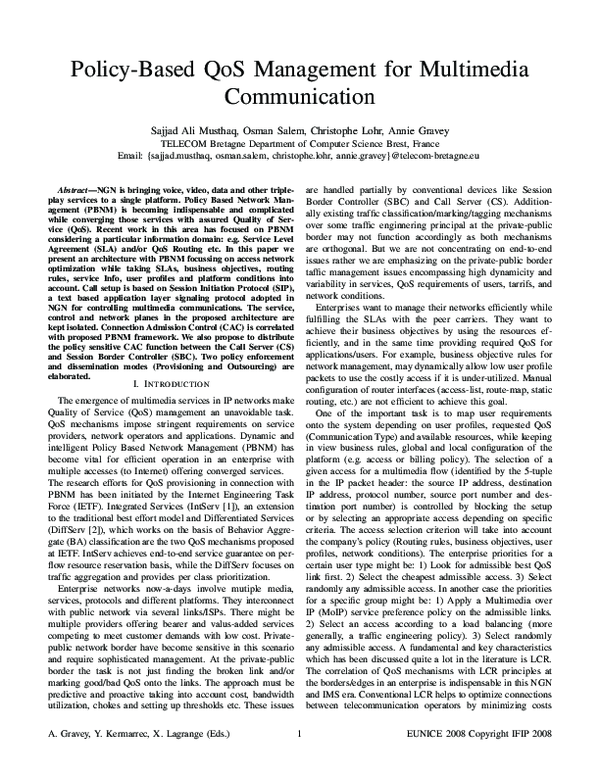 (PDF) Policy-Based QoS Management for Multimedia Communication (PDF) Policy-Based QoS Management for Multimedia Communication