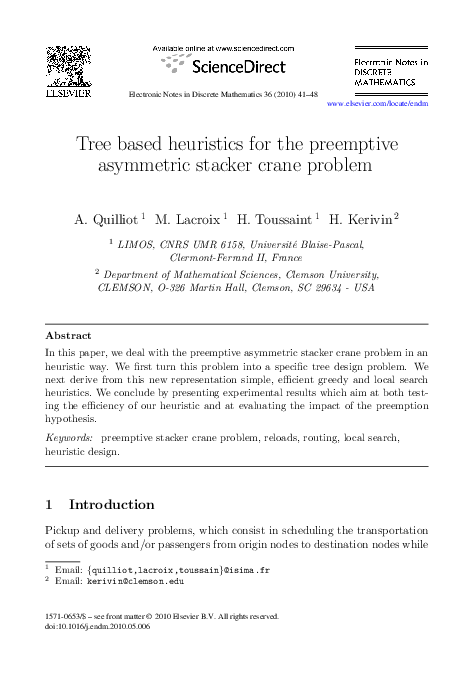 (PDF) Tree based heuristics for the preemptive asymmetric stacker crane ...