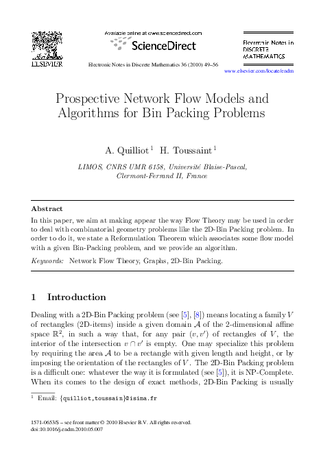 (PDF) Prospective Network Flow Models and Algorithms for Bin Packing Problems