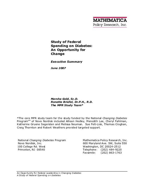 (PDF) Study of Federal Spending on Diabetes: An Opportunity for Change ...