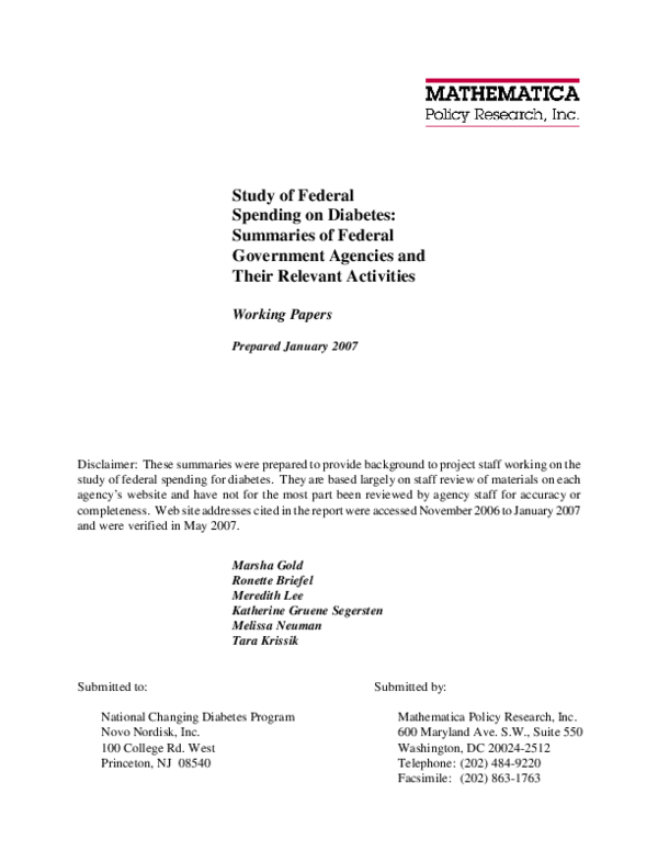 (PDF) Study of Federal Spending on Diabetes: Summaries of Federal ...