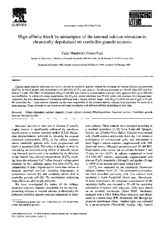 (PDF) High affinity block by nimodipine of the internal calcium ...