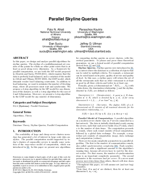 Pdf Parallel Skyline Queries