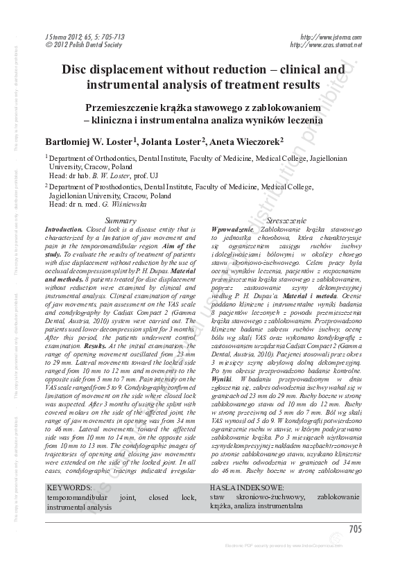 (PDF) Disc displacement without reduction – clinical and instrumental ...