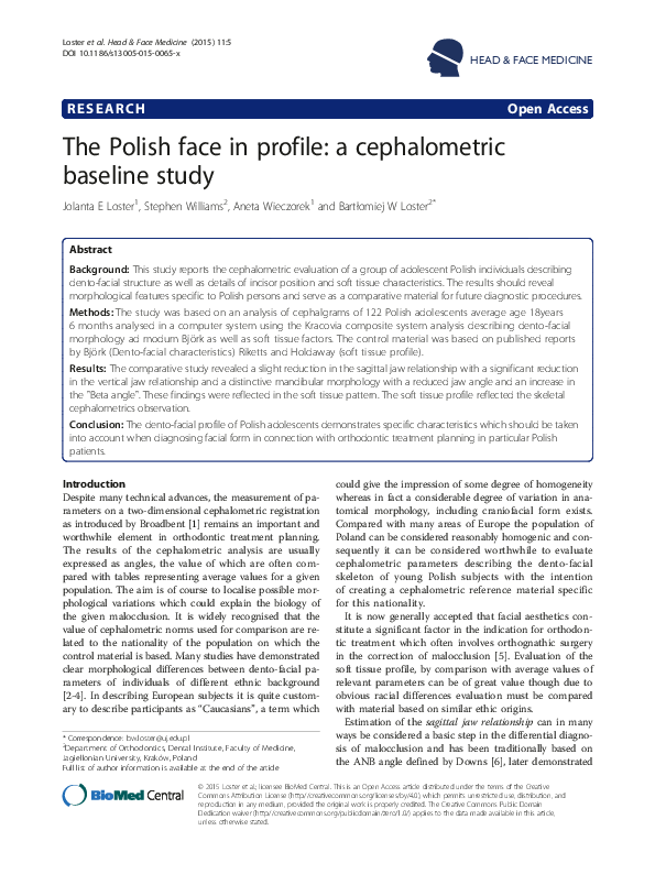 (PDF) The polish face in profile: a cephalometric baseline study