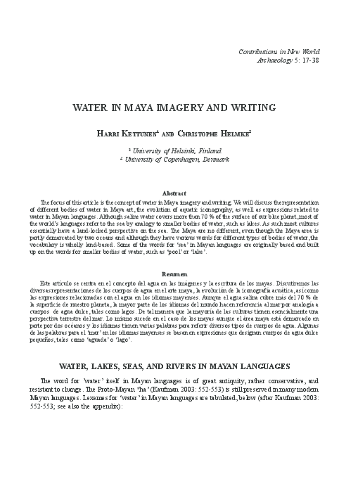 (PDF) Water in Maya Imagery and Writing