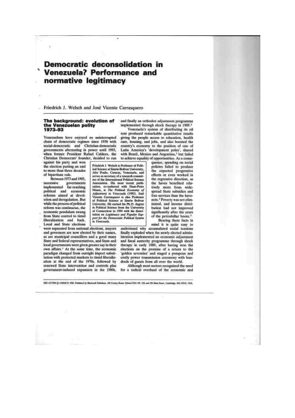 (PDF) Democratic Deconsolidation in Venezuela? Performance and ...