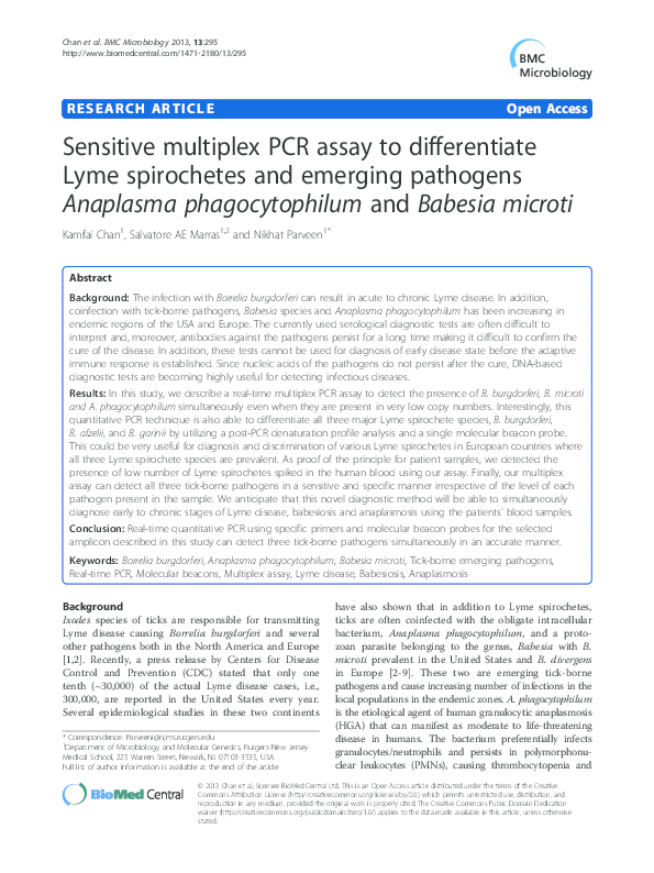 (PDF) Sensitive multiplex PCR assay to differentiate Lyme spirochetes ...