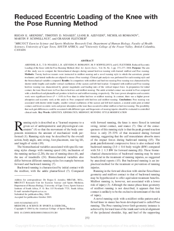(PDF) Reduced Eccentric Loading of the Knee with the Pose Running Method