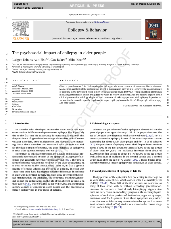 (PDF) The psychosocial impact of epilepsy in older people