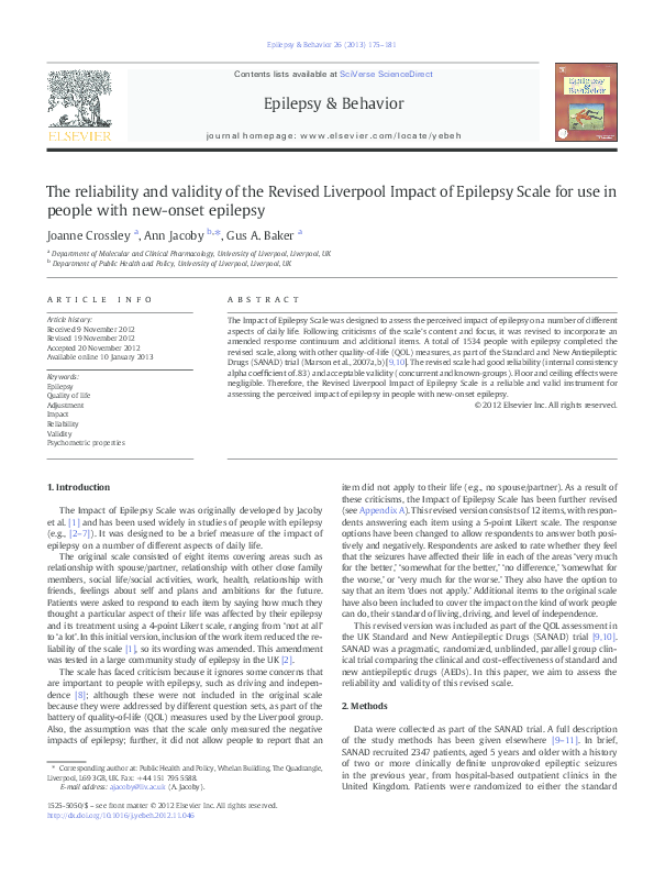(PDF) The reliability and validity of the Revised Liverpool Impact of ...
