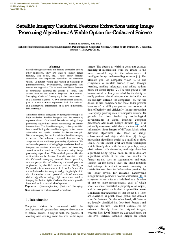 (PDF) Satellite Imagery Cadastral Features Extractions using Image Processing Algorithms: A ...