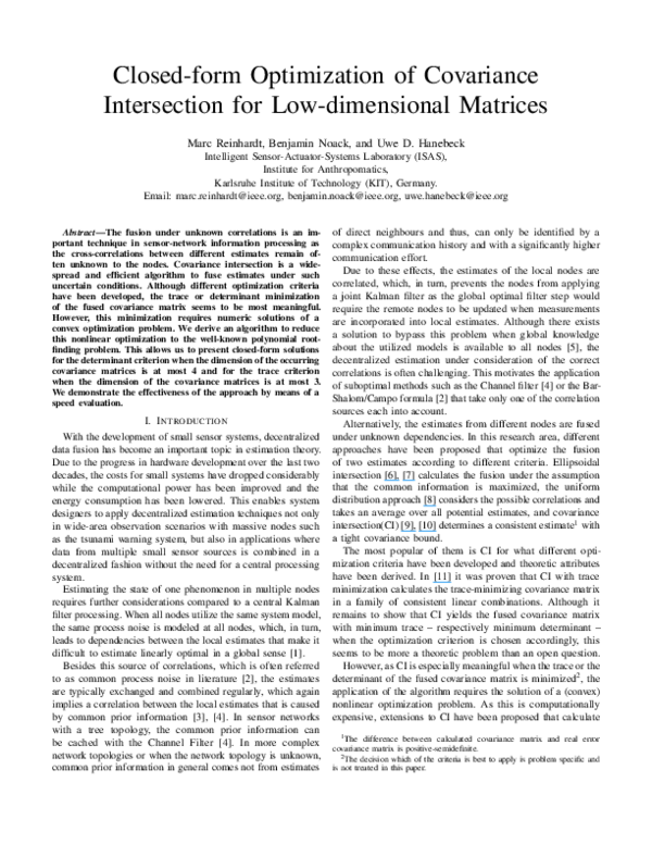 (PDF) Closed-form optimization of covariance intersection for low-dimensional matrices