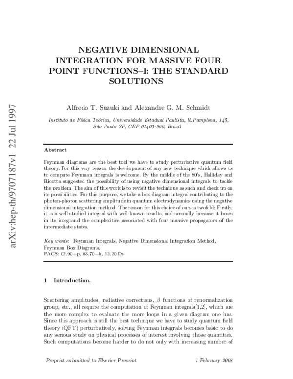 (PDF) Negative Dimensional Integration for Massive Four Point Functions ...