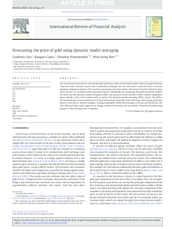 Pdf Forecasting The Price Of Gold Using Dynamic Model Averaging