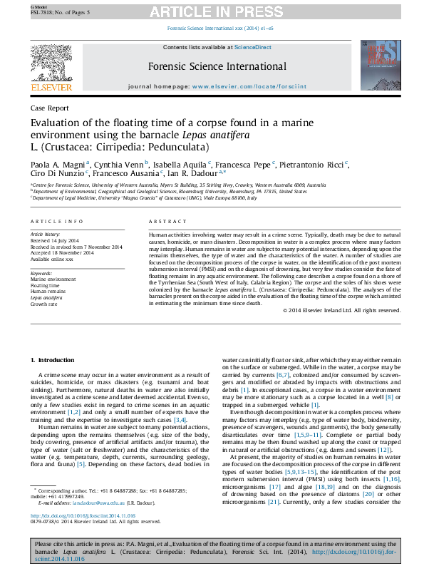 (PDF) Evaluation of the floating time of a corpse found in a marine ...