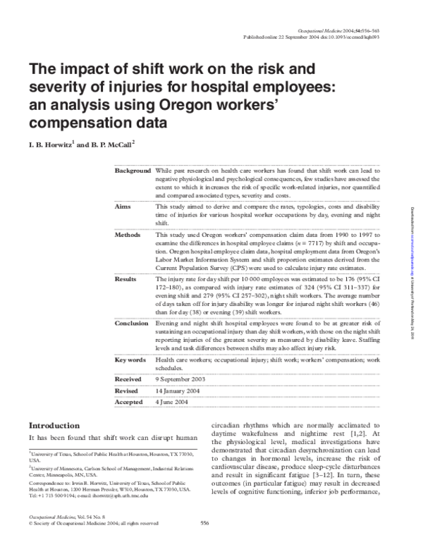 (PDF) The impact of shift work on the risk and severity of injuries for ...