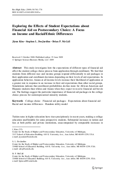 (PDF) Exploring the Effects of Student Expectations about Financial Aid ...