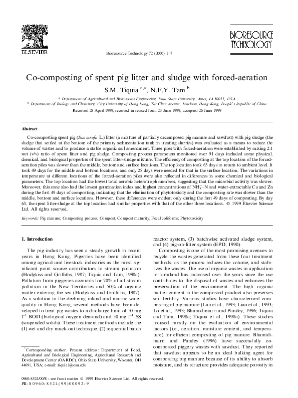 (PDF) Co-composting of spent pig litter and sludge with forced-aeration