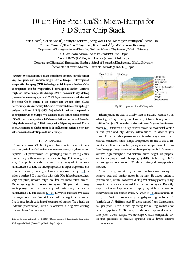 (PDF) 10 µm fine pitch Cu/Sn micro-bumps for 3-D super-chip stack